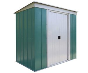 arrow sheds 6′ x 4′ galvanized steel pad-lockable outdoor utility storage shed with pent roof, eggshell/green