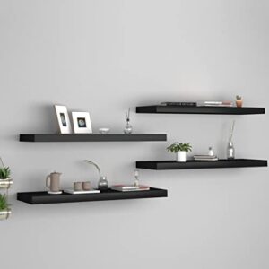 soonhua floating wall shelves stylish hanging shelf wall mounted display ledges wall bookshelf mdf living room storage shelves 4 pcs black 31.5″x9.3″x1.5″ mdf