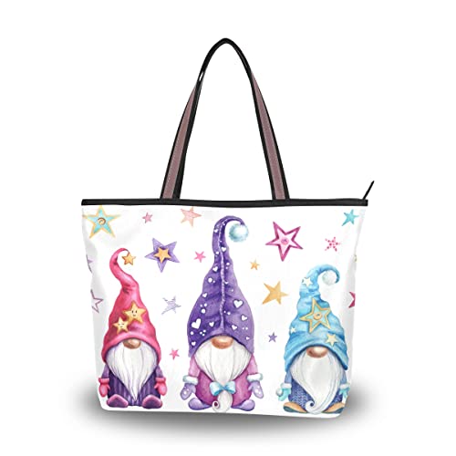 Magic Gnomes with Stars Shoulder Tote Bag Purse Top Handle Satchel Handbag for Women Work School Travel