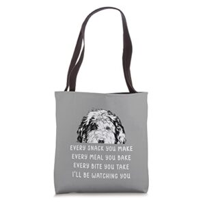 every snack you make every meal you bake sheepadoodle tote bag