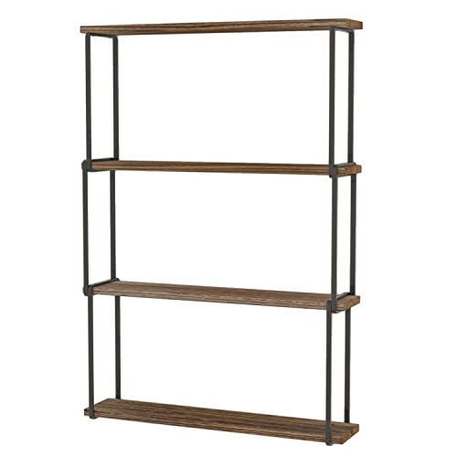 Wallniture Porto Floating Shelves for Wall Storage, Bookshelf Living Room Decor, Kitchen Organization, 4-Tier Bathroom Shelves, Wall Shelves for Bedroom Burnt Finish