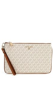 michael kors jet set charm large top zip wristlet vanilla/acorn one size