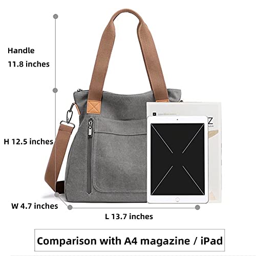 SULCET Canvas Handbag for Women Cloth Tote Shoulder Purses Hobo Casual Crossbody Bag Large Top Handle Shopper Bag