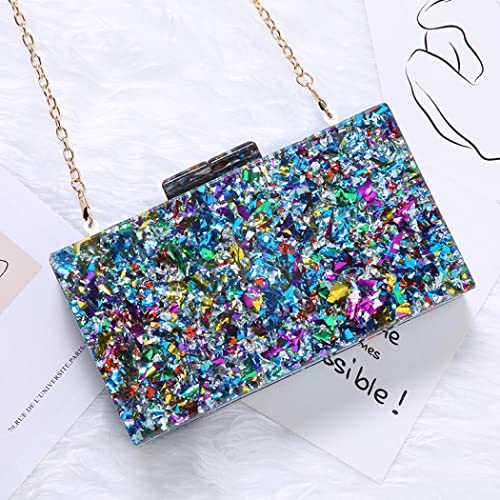 Gets Acrylic Purses and Handbags for Women Multicolor Purses and Handbags Shoulder Elegant Banquet Evening Bags (Blue)