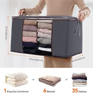 Clothes Storage Bins, Foldable Blanket Storage Bags with Lids & Handle, Closet or Underbed Organizer Containers, Grey, 90L, 3 PCS