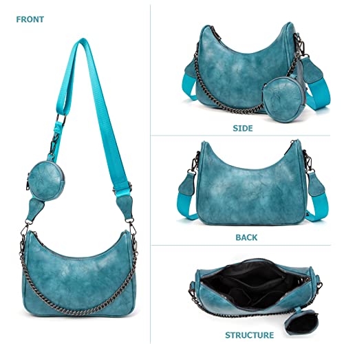 Small Crossbody Hobo Handbags for Women, Multipurpose Soft Shoulder Bag Lightweight Retro Tote Bag with Coin Purse 2pcs/set