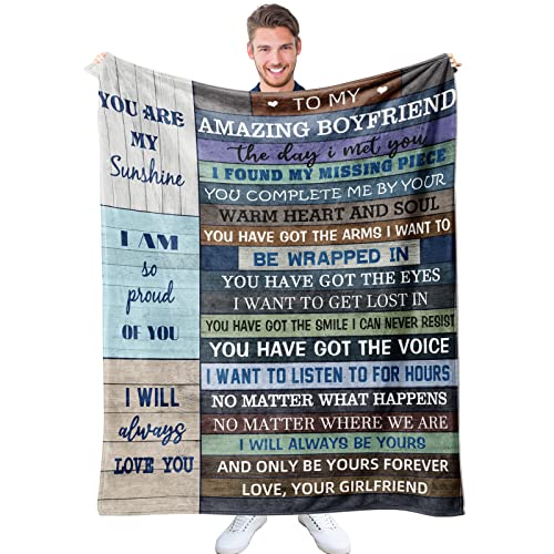 Boyfriend Gifts from Girlfriend, Birthday Valentine's Day Gifts for Boyfriend Him Men, 1 Year Anniversary Romantic Gifts for Boyfriend, To My Boyfriend Throw Blanket 60”x50”, Boyfriend Gift Ideas