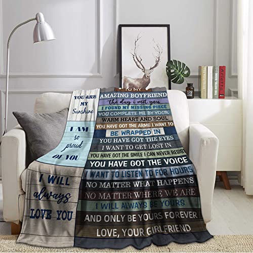 Boyfriend Gifts from Girlfriend, Birthday Valentine's Day Gifts for Boyfriend Him Men, 1 Year Anniversary Romantic Gifts for Boyfriend, To My Boyfriend Throw Blanket 60”x50”, Boyfriend Gift Ideas