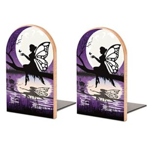 book ends cute fairy and moon bookends for shelves to hold books heavy duty non-slip book stoppers wood decorative home office