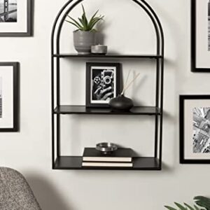 Kate and Laurel Monroe Modern Arched Wall Shelf, 18 x 31, Black, Decorative 3 Tier Floating Wall Shelves with Contemporary Finish and Robust Storage Capacity