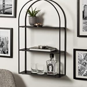 Kate and Laurel Monroe Modern Arched Wall Shelf, 18 x 31, Black, Decorative 3 Tier Floating Wall Shelves with Contemporary Finish and Robust Storage Capacity