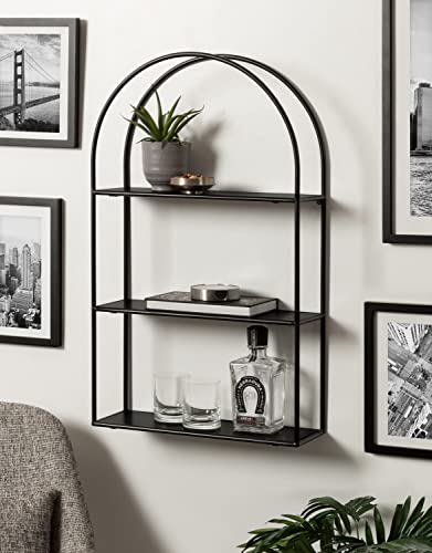 Kate and Laurel Monroe Modern Arched Wall Shelf, 18 x 31, Black, Decorative 3 Tier Floating Wall Shelves with Contemporary Finish and Robust Storage Capacity