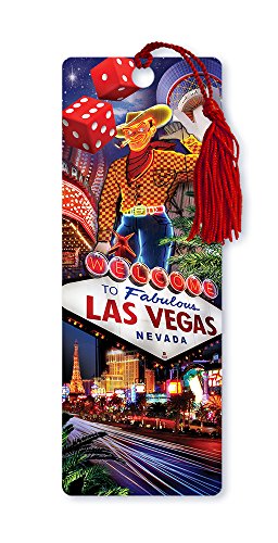 Dimension 9 3D Lenticular Bookmark with Tassel, Welcome to Fabulous Las Vegas Featuring Vegas Vic and Strip Icons (LBM070)