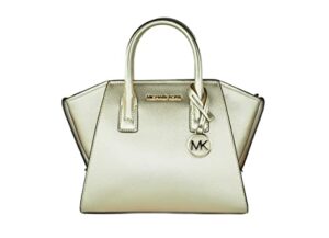 michael kors avril small top zip satchel shoulder crossbody leather bag in pale gold