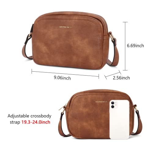 WESTBRONCO Crossbody Bag for Women Vegan Leather Wallet Purses Satchel Shoulder Bags Small Size Brown