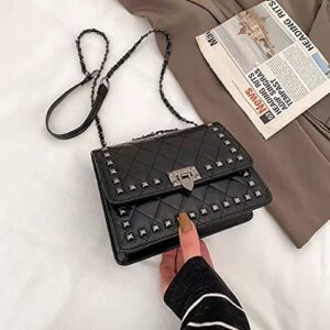 Studded Chain Bag for Women, Vegan Small Purse Messenger Shoulder Crossbody Rivet Handbag(black)