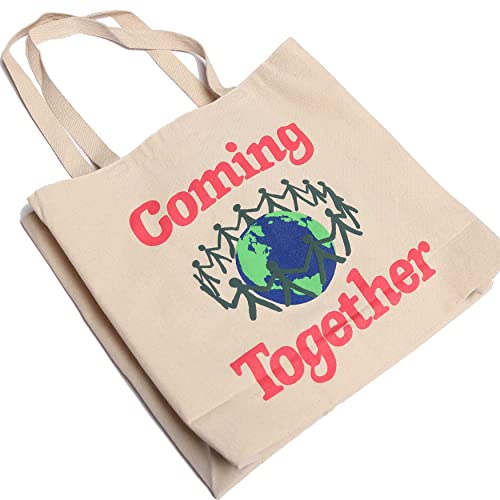 Altru THE WORLD COMING TOGETHER natural canvas graphic tote bag