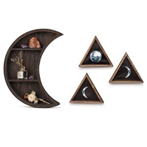 dahey moon shelf wall mounted moon wall decor crystal display shelf hanging storage and rustic wall moon phases decor wood moon signs for living room bedroom bathroom kitchen witchy room decor