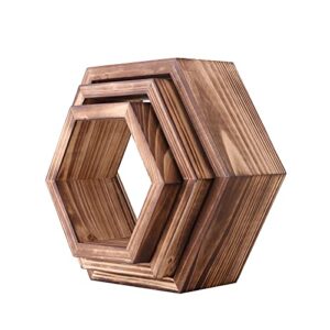 YLSMILE Hexagon Floating Shelves - Wall Mounted Set of 3 Floating Wall Shelves Wood Boho Shelves Wall Dceor Honeycomb Hexagon Wooden Shelves for Wall in Bathroom, Kitchen, Bedroom, Living Room