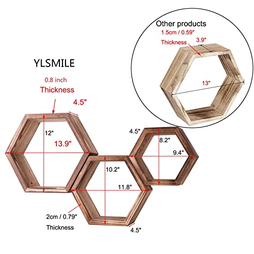 YLSMILE Hexagon Floating Shelves - Wall Mounted Set of 3 Floating Wall Shelves Wood Boho Shelves Wall Dceor Honeycomb Hexagon Wooden Shelves for Wall in Bathroom, Kitchen, Bedroom, Living Room