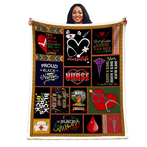 Nurse Gifts Nurse Throw Blanket RN Gifts for Black Nurses,Nurse Gifts for Women,School Nurse Gifts,Soft Fluffy Sherpa Warm Throw Blankets for Bed, Office and Couch (B,50"x 60")