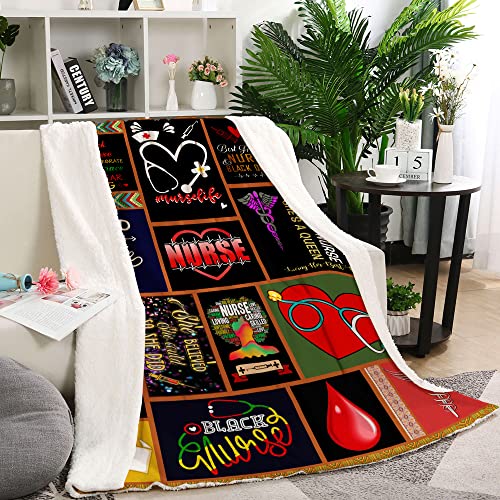 Nurse Gifts Nurse Throw Blanket RN Gifts for Black Nurses,Nurse Gifts for Women,School Nurse Gifts,Soft Fluffy Sherpa Warm Throw Blankets for Bed, Office and Couch (B,50"x 60")