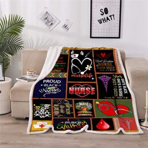 Nurse Gifts Nurse Throw Blanket RN Gifts for Black Nurses,Nurse Gifts for Women,School Nurse Gifts,Soft Fluffy Sherpa Warm Throw Blankets for Bed, Office and Couch (B,50"x 60")