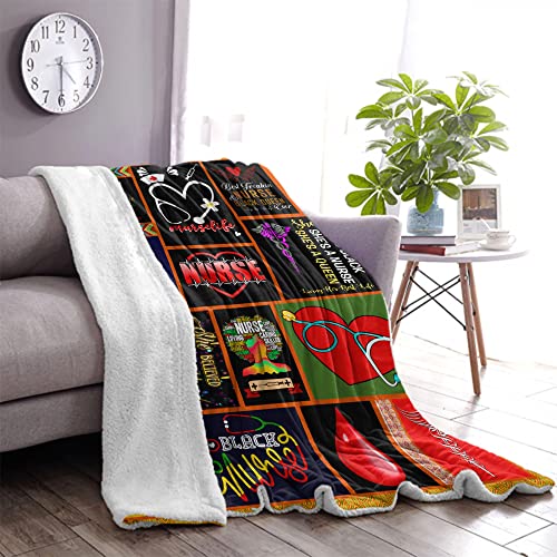 Nurse Gifts Nurse Throw Blanket RN Gifts for Black Nurses,Nurse Gifts for Women,School Nurse Gifts,Soft Fluffy Sherpa Warm Throw Blankets for Bed, Office and Couch (B,50"x 60")