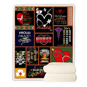 Nurse Gifts Nurse Throw Blanket RN Gifts for Black Nurses,Nurse Gifts for Women,School Nurse Gifts,Soft Fluffy Sherpa Warm Throw Blankets for Bed, Office and Couch (B,50"x 60")