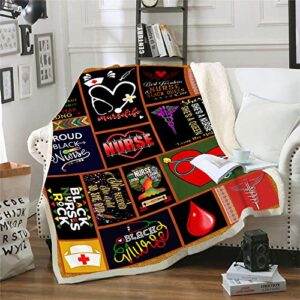 Nurse Gifts Nurse Throw Blanket RN Gifts for Black Nurses,Nurse Gifts for Women,School Nurse Gifts,Soft Fluffy Sherpa Warm Throw Blankets for Bed, Office and Couch (B,50"x 60")