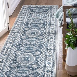 jinchan area rug 2×6 runner rug hallway persian rug vintage floor cover indoor kilim rug blue grey multi traditional overdyed carpet retro accent rug non slip for kitchen bathroom living room bedroom