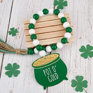 St Patricks Day Decorations - St Patricks Day Decor - Gnomes Plush, 3 Wooden Signs & Bead Garland Bundle - Farmhouse Tiered Tray Items - Irish Shamrock Happy Saint Patrick’s Decoration for Home