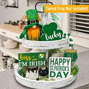 St Patricks Day Decorations - St Patricks Day Decor - Gnomes Plush, 3 Wooden Signs & Bead Garland Bundle - Farmhouse Tiered Tray Items - Irish Shamrock Happy Saint Patrick’s Decoration for Home