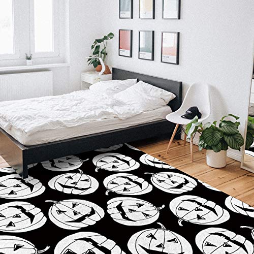 Halloween White Pumpkin Black Area Rug 2x3 Feet, Non-Slip Stain-Proof Rugs Indoor Carpet Rectangle Floor Mat for Living Room Bedroom Dorm, Soft Super Absorbent Runner Rug