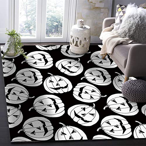 Halloween White Pumpkin Black Area Rug 2x3 Feet, Non-Slip Stain-Proof Rugs Indoor Carpet Rectangle Floor Mat for Living Room Bedroom Dorm, Soft Super Absorbent Runner Rug