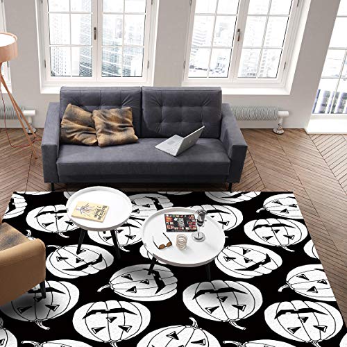 Halloween White Pumpkin Black Area Rug 2x3 Feet, Non-Slip Stain-Proof Rugs Indoor Carpet Rectangle Floor Mat for Living Room Bedroom Dorm, Soft Super Absorbent Runner Rug