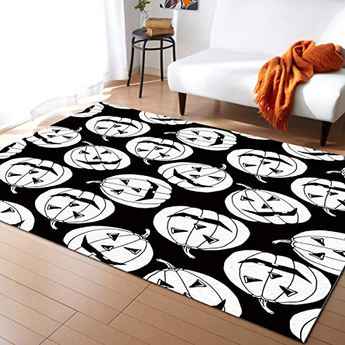 Halloween White Pumpkin Black Area Rug 2x3 Feet, Non-Slip Stain-Proof Rugs Indoor Carpet Rectangle Floor Mat for Living Room Bedroom Dorm, Soft Super Absorbent Runner Rug