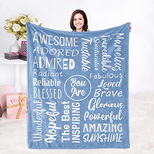 ZHSHWAT Sympathy Gifts, Mothers Day Birthday Gift for Friend, Inspirational &Compassion You are Awesome Throw Blankets Gifts for Men Sister Mom Grandma 50X 60(Blue)