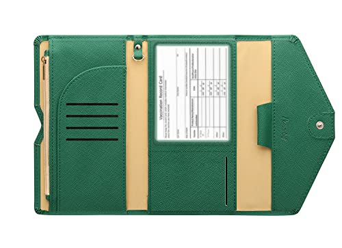 Passport and Vaccine Card Holder Combo, Travel Wallet Women Rfid Blocking Passport Holder with Vaccine Card Slot Card Case Wallet Clutch Purse, Green