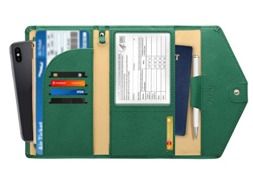 Passport and Vaccine Card Holder Combo, Travel Wallet Women Rfid Blocking Passport Holder with Vaccine Card Slot Card Case Wallet Clutch Purse, Green