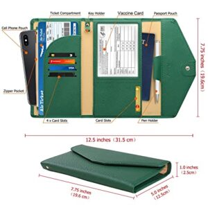 Passport and Vaccine Card Holder Combo, Travel Wallet Women Rfid Blocking Passport Holder with Vaccine Card Slot Card Case Wallet Clutch Purse, Green