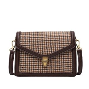 crossbody bag for women plaid pattern pu leather vintage designer small handbags messenger shoulder bag office ladies cellphone coin purses (khaki)