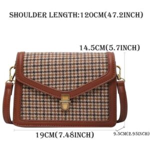 Crossbody Bag For Women Plaid Pattern Pu Leather Vintage Designer Small Handbags Messenger Shoulder Bag Office Ladies Cellphone Coin Purses (Khaki)