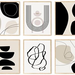 Abstract Boho Wall Art Prints Set of 6, Minimalist Geometric Boho Wall Art Black Brown Beige Line Art Canvas Painting Pictures, Mid-Century Modern Prints Gallery Wall Posters for Bedroom Living Room Bathroom Boho Room Decor(8" X 10", Unframed)