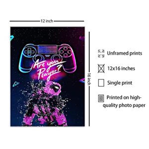 Neon Gaming Art Posters, 12"x16" Video Game Canvas Wall Art, Gamepad Playstation Controller Decorative Interior Painting Wall Art Posters for Teenage Boys Room Playroom Decor, (Set of 3-Unframed)