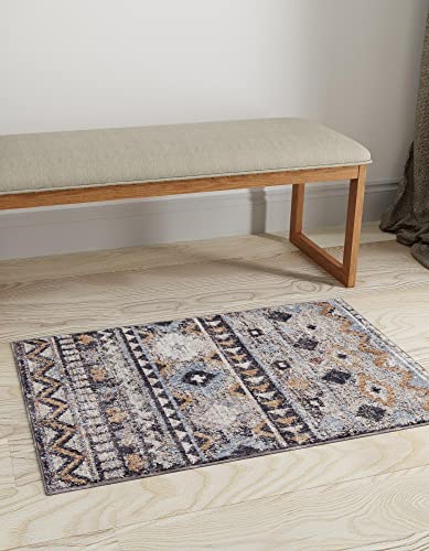 Unique Loom Eco Southwestern Collection Area Rug - Tubac (Rectangular 2' 0" x 3' 0", Khaki Gray/Black)