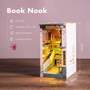 Rolife DIY Book Nook Kit Wooden Decorative Bookends for Home Decor (Sakura Densya+Sunshine Town)