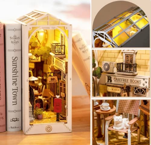 Rolife DIY Book Nook Kit Wooden Decorative Bookends for Home Decor (Sakura Densya+Sunshine Town)