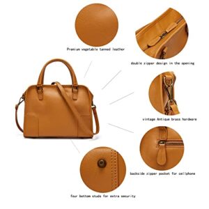 Vintage Leather Top Handle Handbags For Women Cowhide Satchel Shoulder Purse With Removable Strap (2-Brown)