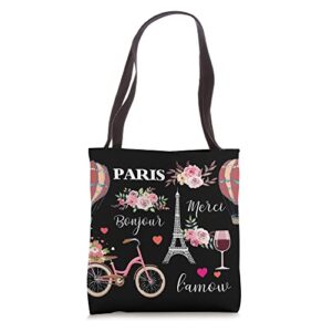 paris bonjour merci eiffel tower french love sign tote bag